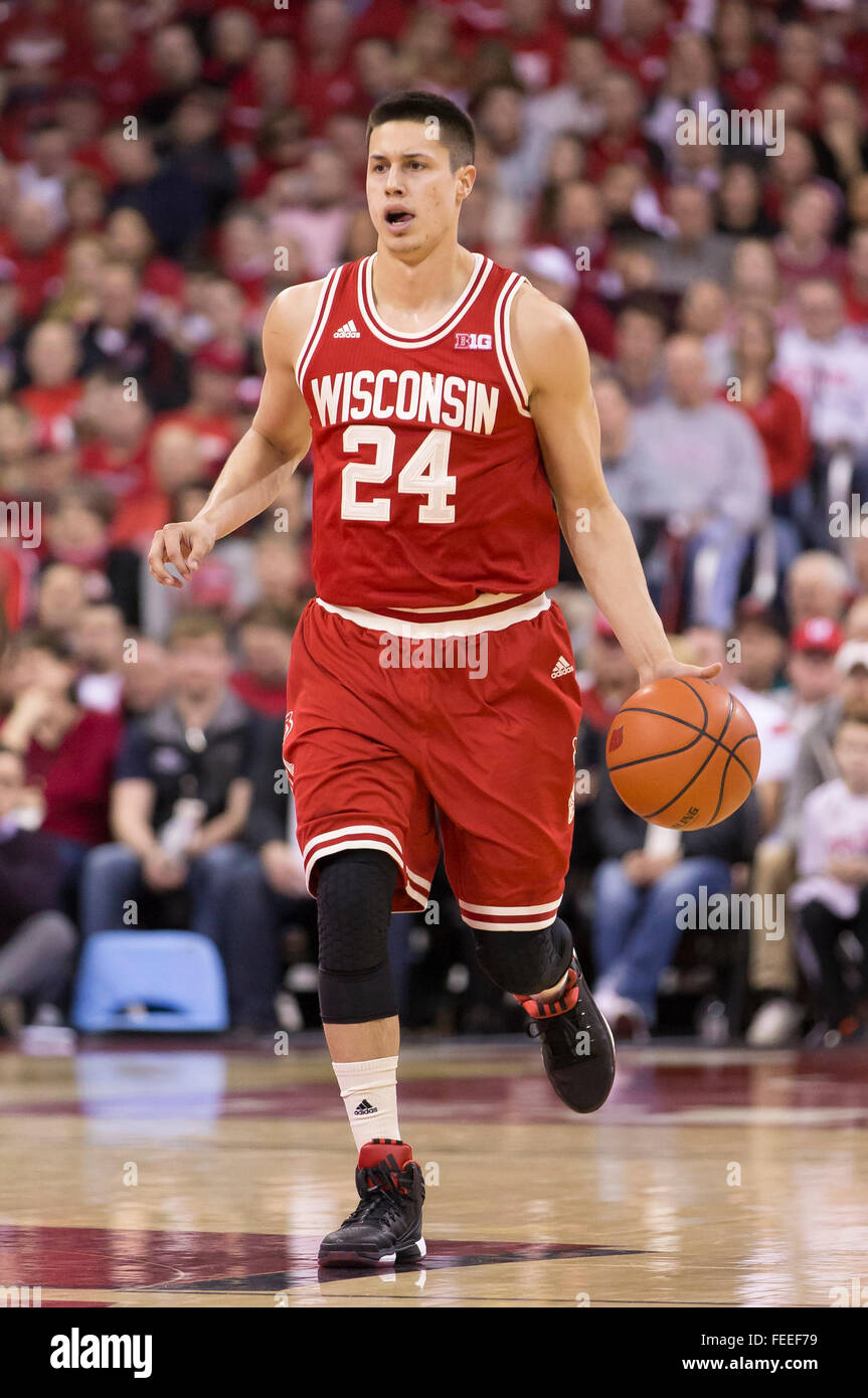 Madison, WI, USA. 4th Feb, 2016. Wisconsin Badgers guard Bronson Koenig ...