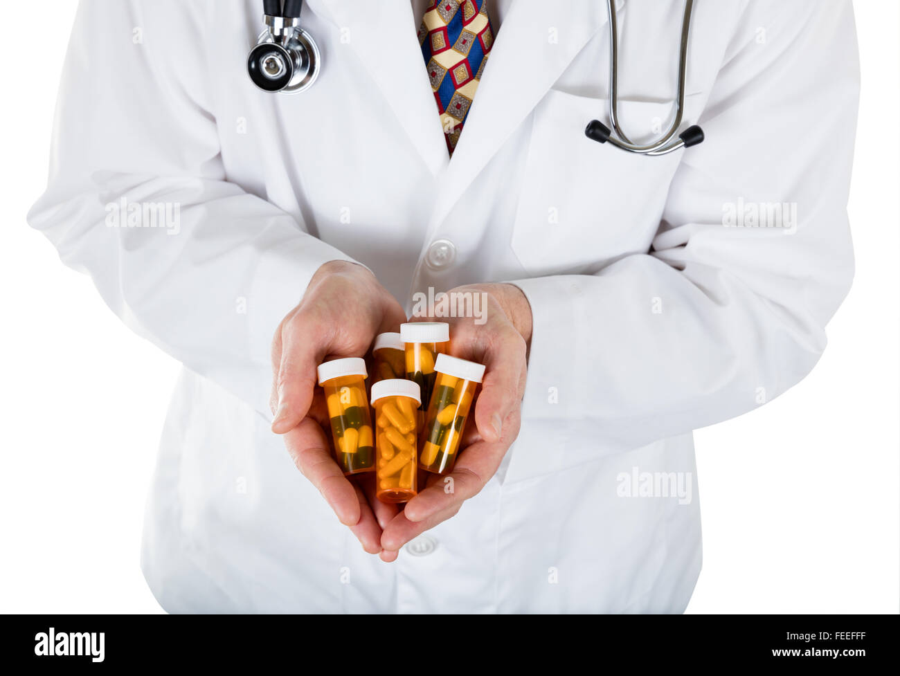 Close up front view of doctor holding medicine containers in hand Stock ...