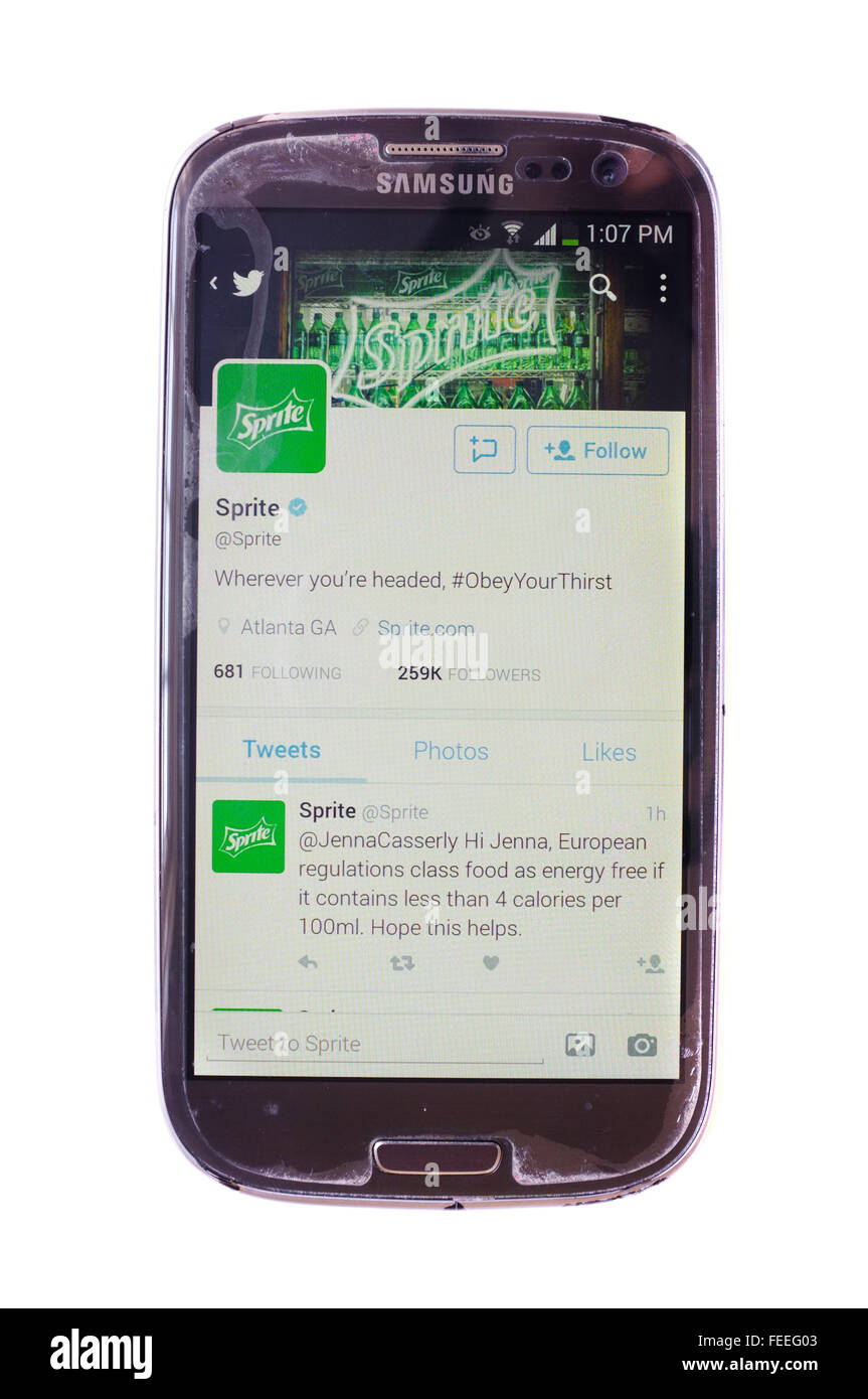 The Sprite Twitter account on the screen of a smartphone photographed ...