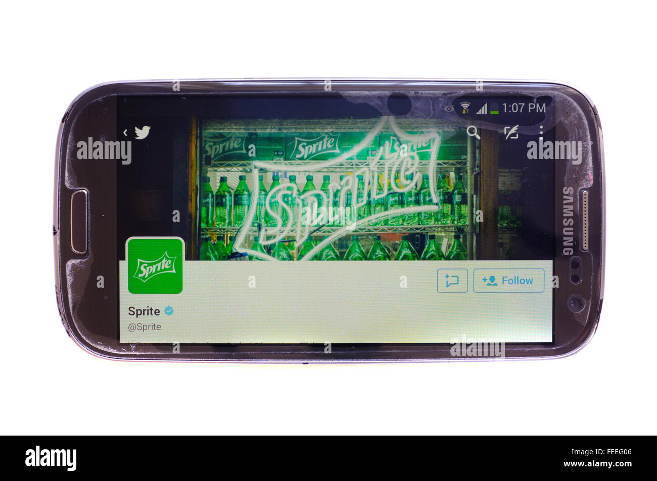The Sprite Twitter account on the screen of a smartphone photographed ...