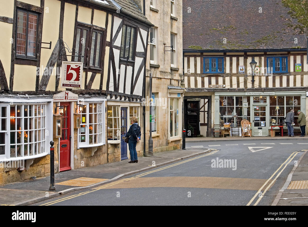 Historic medieval half timbered buildings in the heart of the Cotswold ...