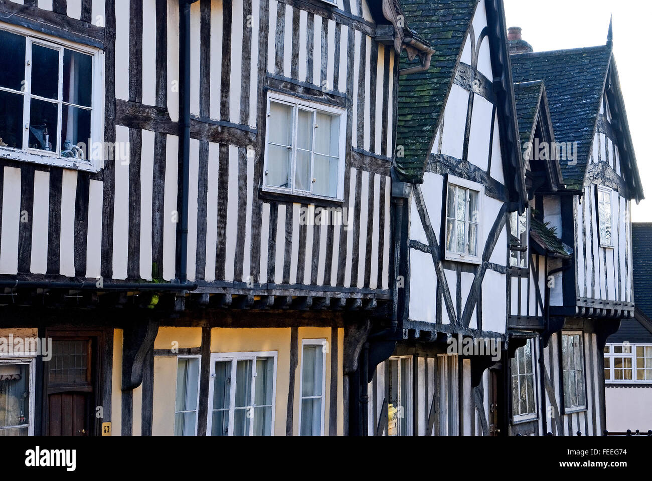 Half timbered medieval buildings in the centre of Warwick Stock Photo ...