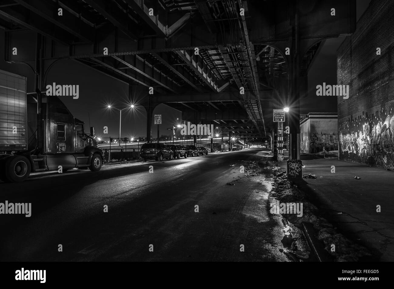 B&W Night images of street in the Bronx New York Stock Photo - Alamy
