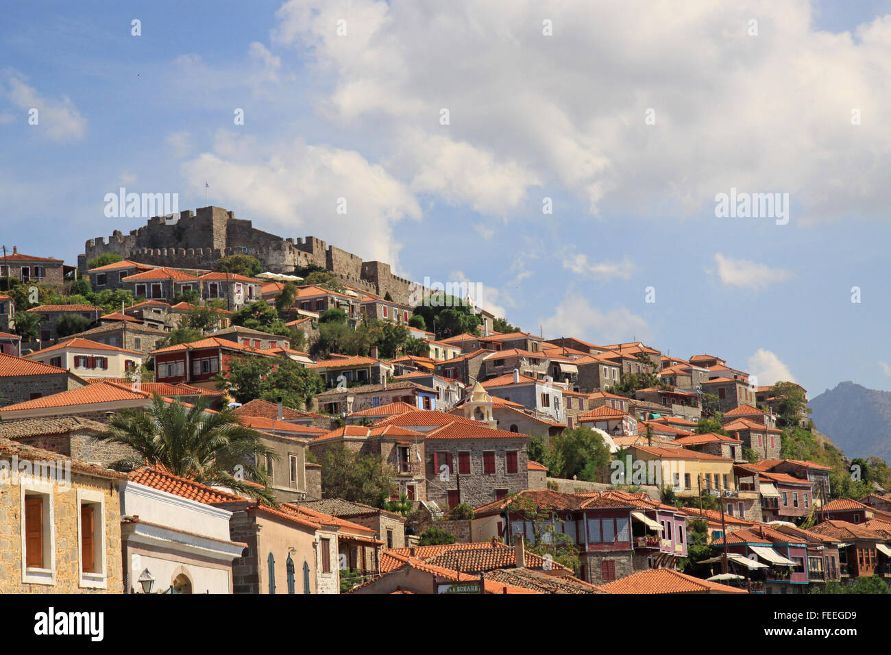 The medieval Greek castle of Mithymna on the hillside above the North ...