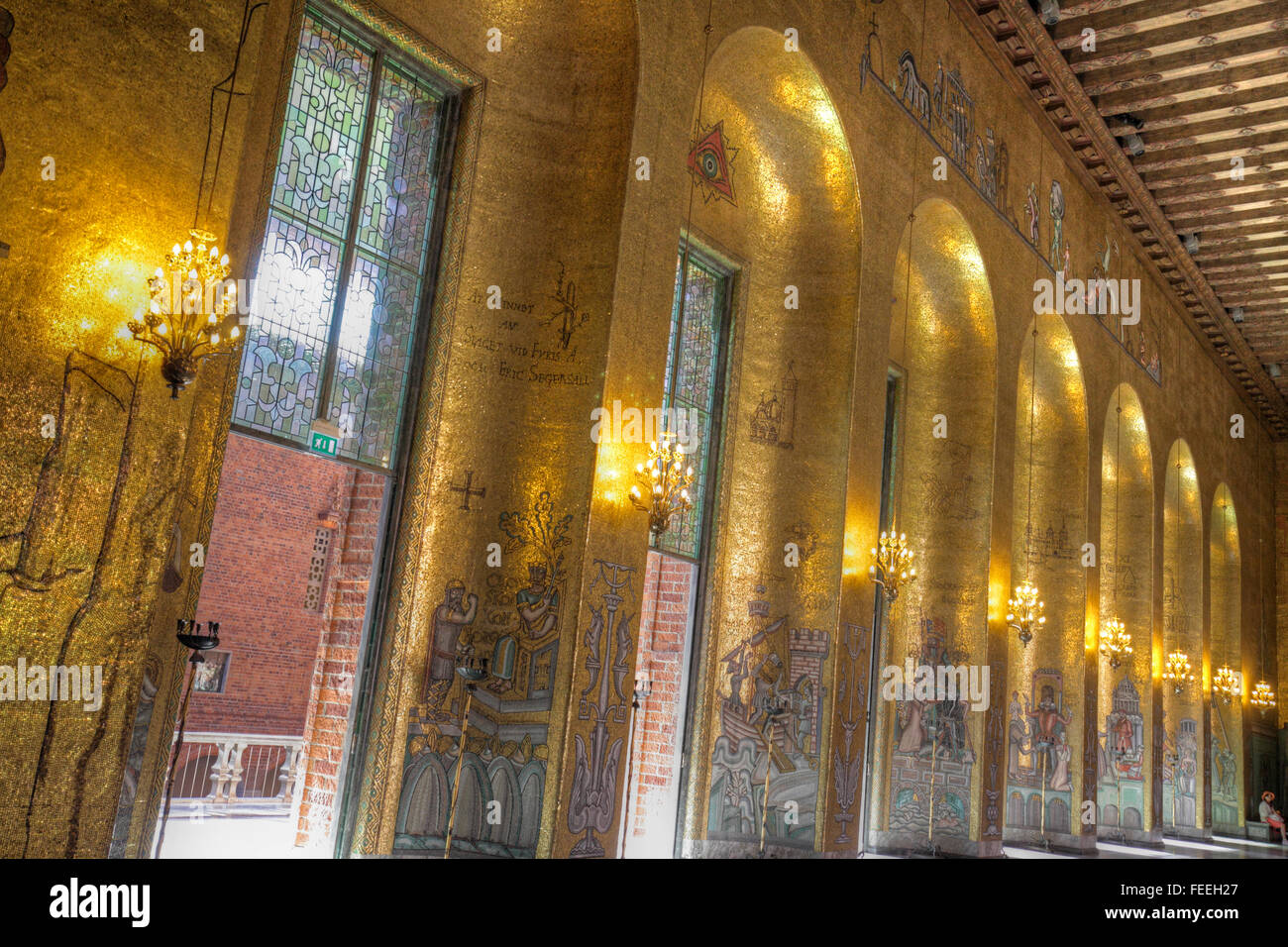 Mosaics in the Golden Hall at Stockholm city hall, Stockholm, Sweden ...
