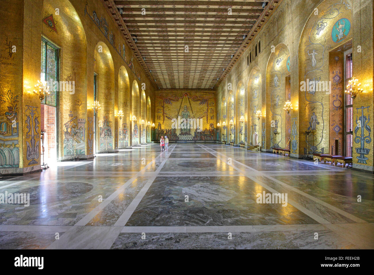 Mosaics in the Golden Hall at Stockholm city hall, Stockholm, Sweden ...