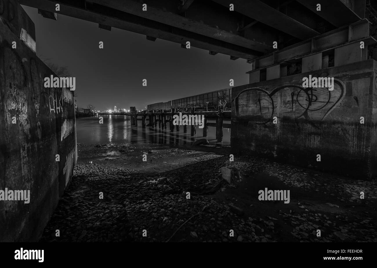 B&W Night images of street in the Bronx New York Stock Photo - Alamy
