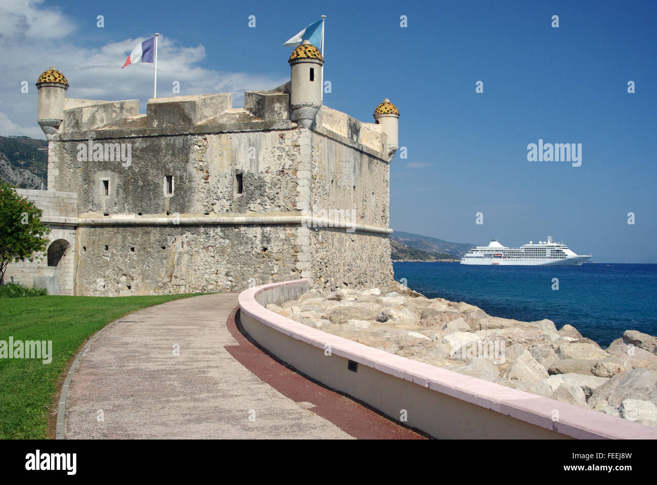 French Riviera. Old fortress in the harbor of Menton Stock Photo - Alamy