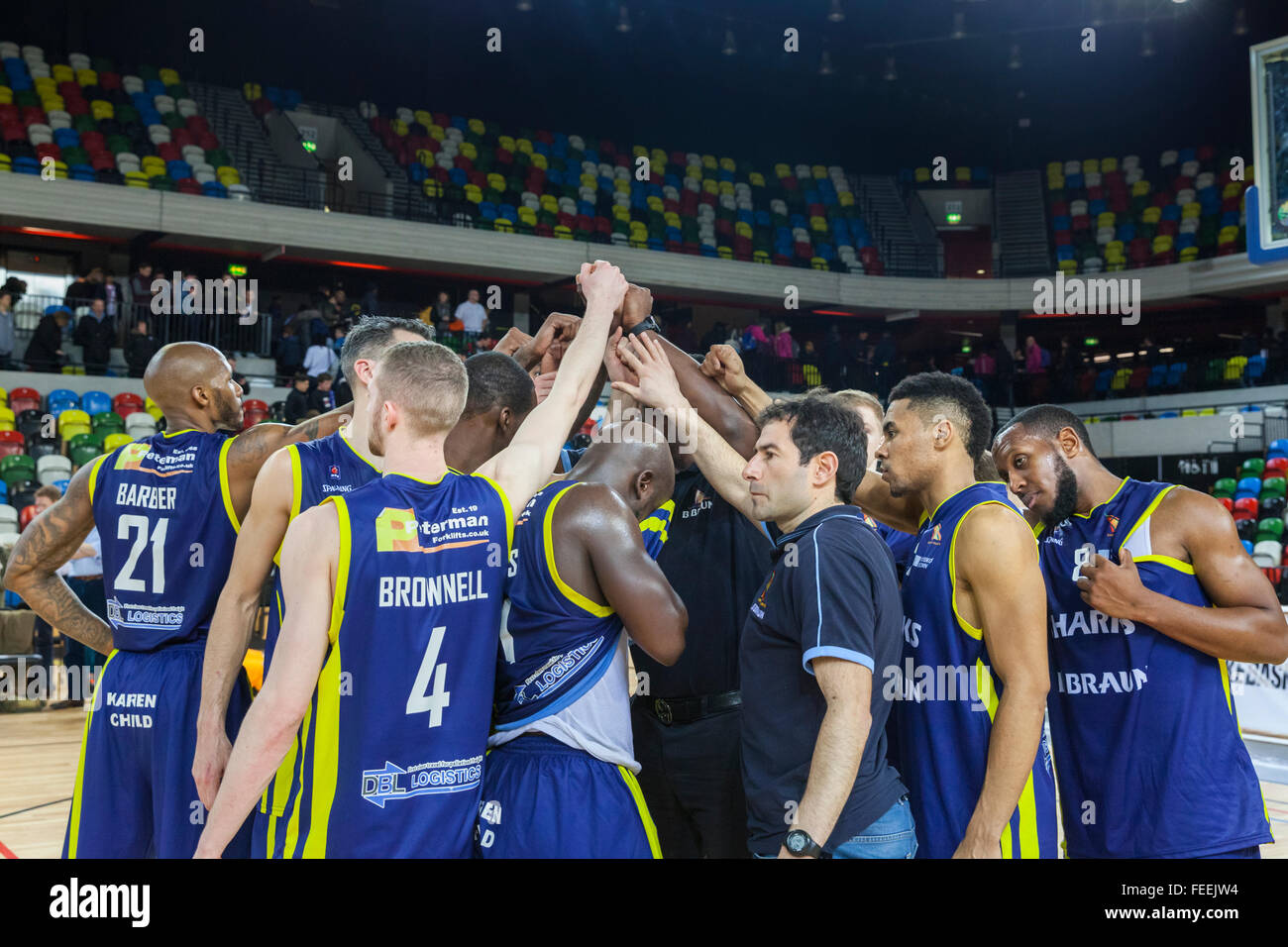 London, UK. 5th February 2016. The Sheffield Sharks team and their ...