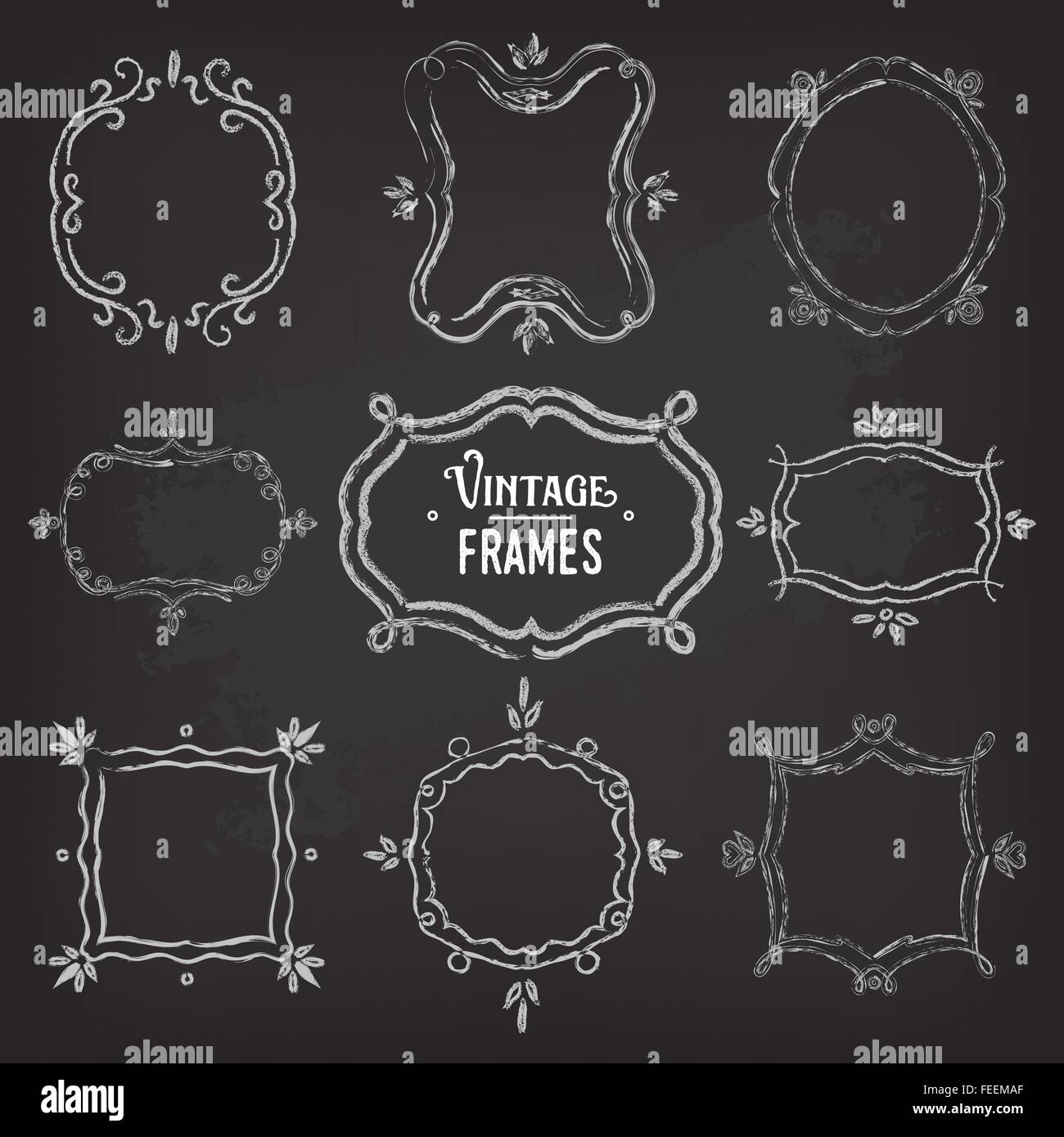 Set of 9 cute vintage chalk frames of different orientations and ...