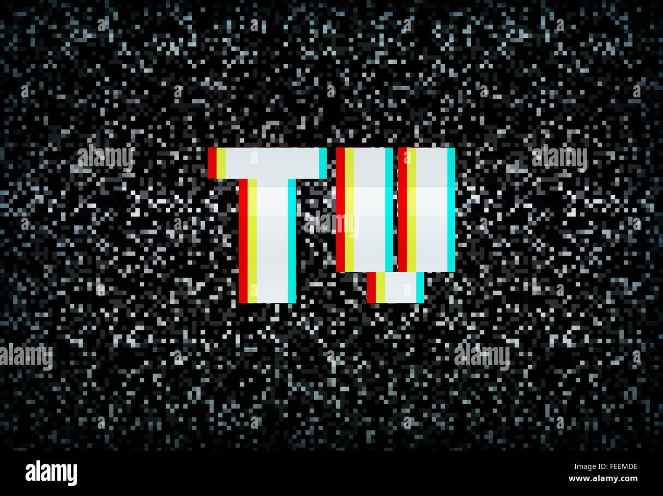 3D stereo effect TV text on noisy black and white TV screen Stock ...