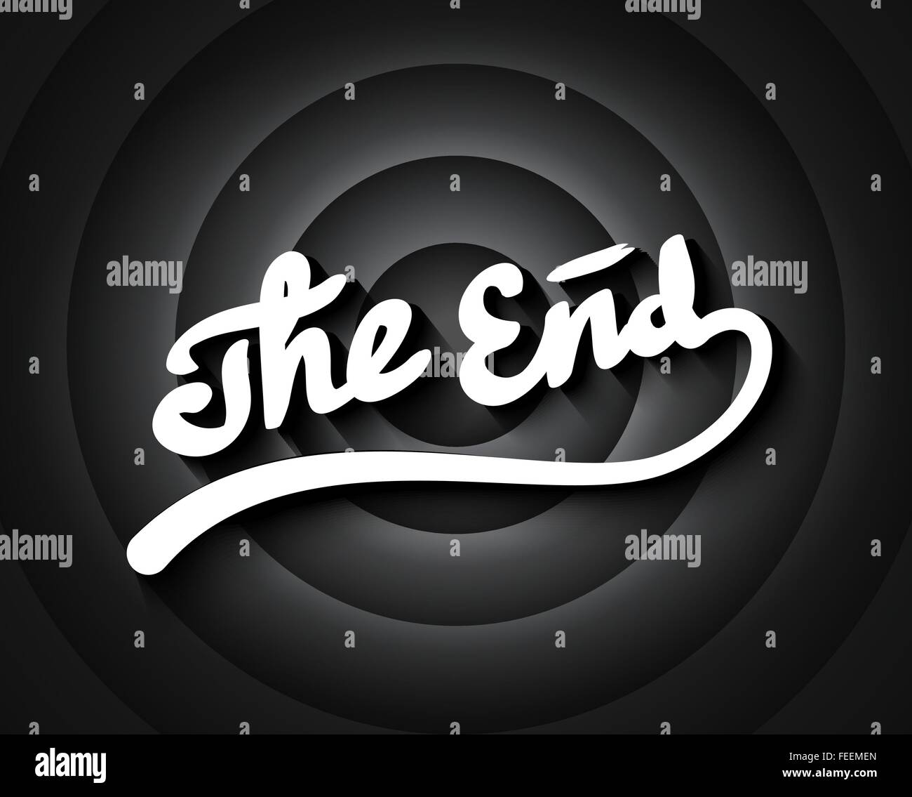 Old movie ending screen with black and white gradient circles Stock ...