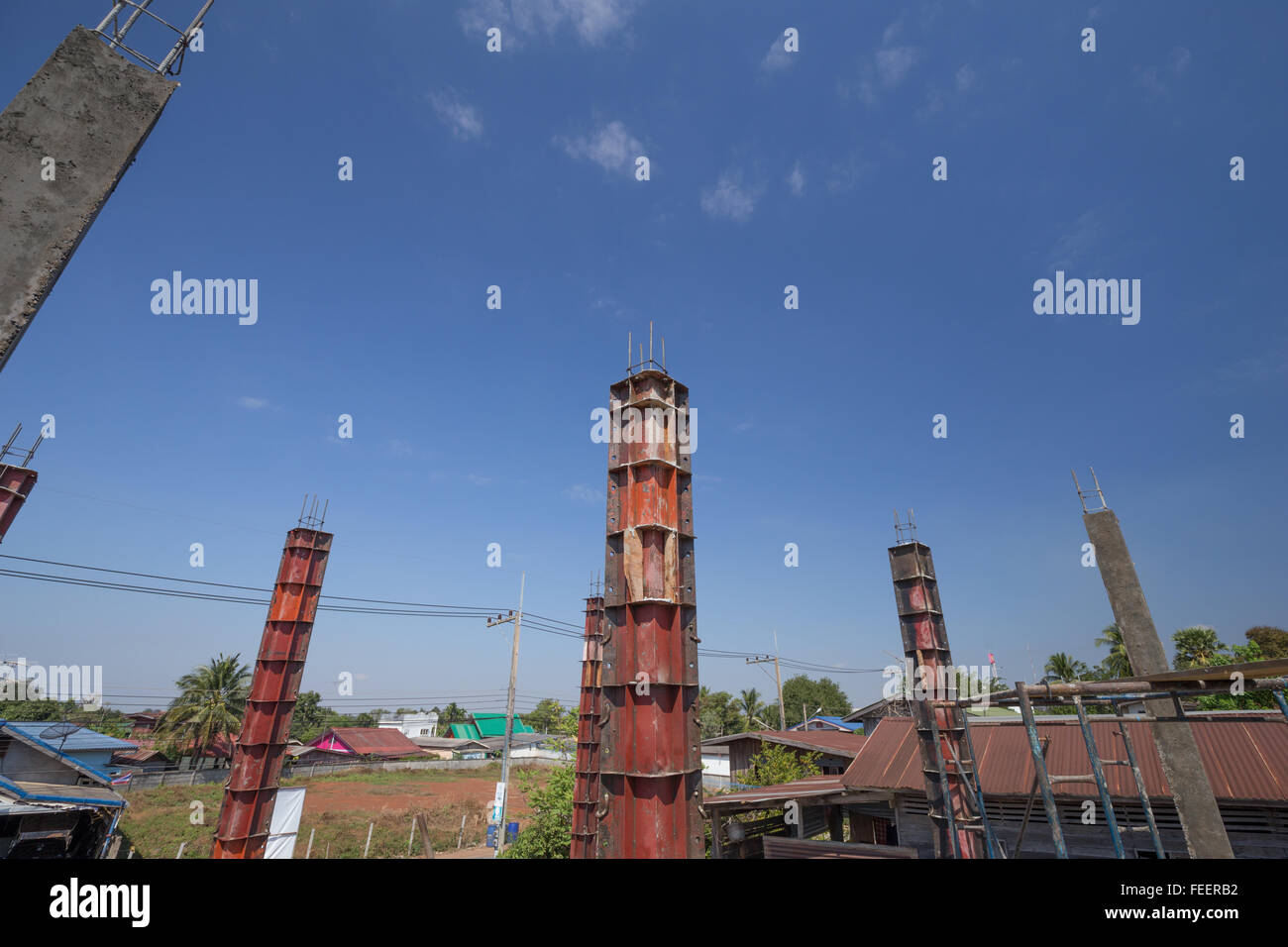concrete pillar mold for house construction at construction site Stock ...