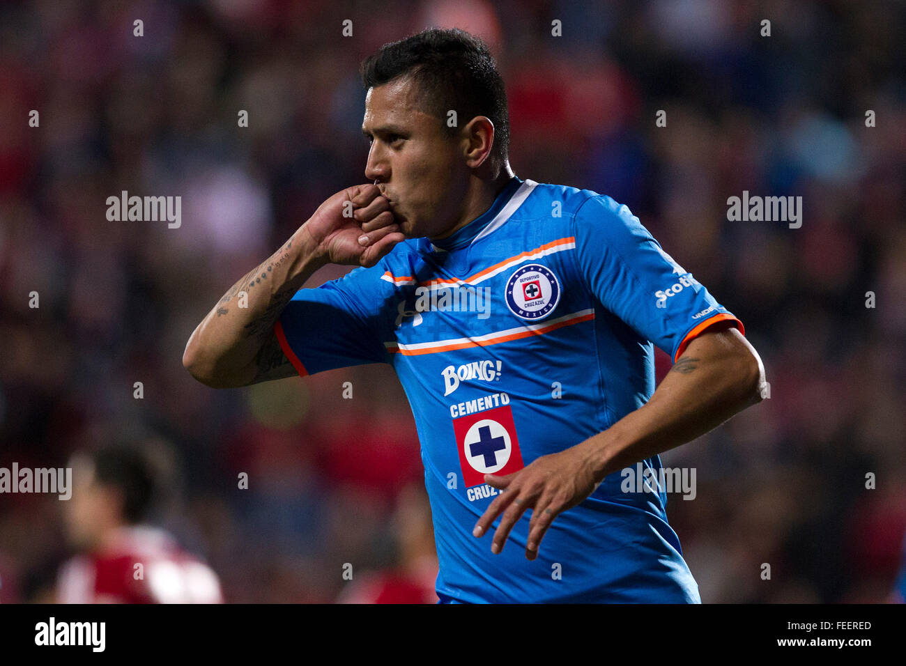 Tijuana, Mexico. 5th Feb, 2016. Cruz Azul's Julio Dominguez celebrates ...