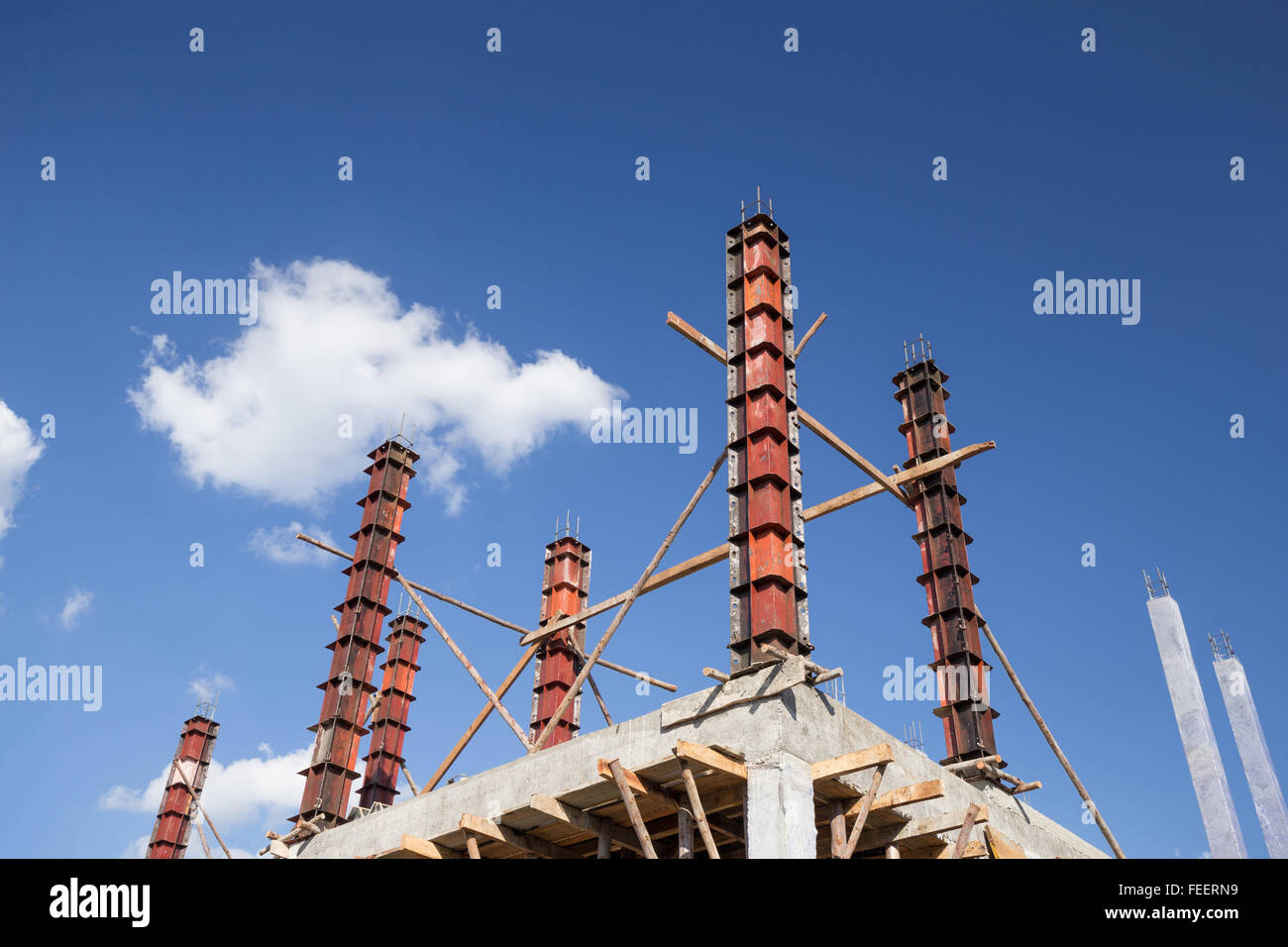 concrete pillar mold for house construction at construction site Stock ...