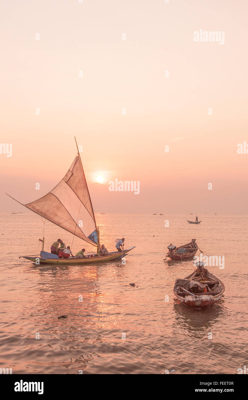 Golden sunrise at Kenjeran Beach, Surabaya, Indonesia with the ...