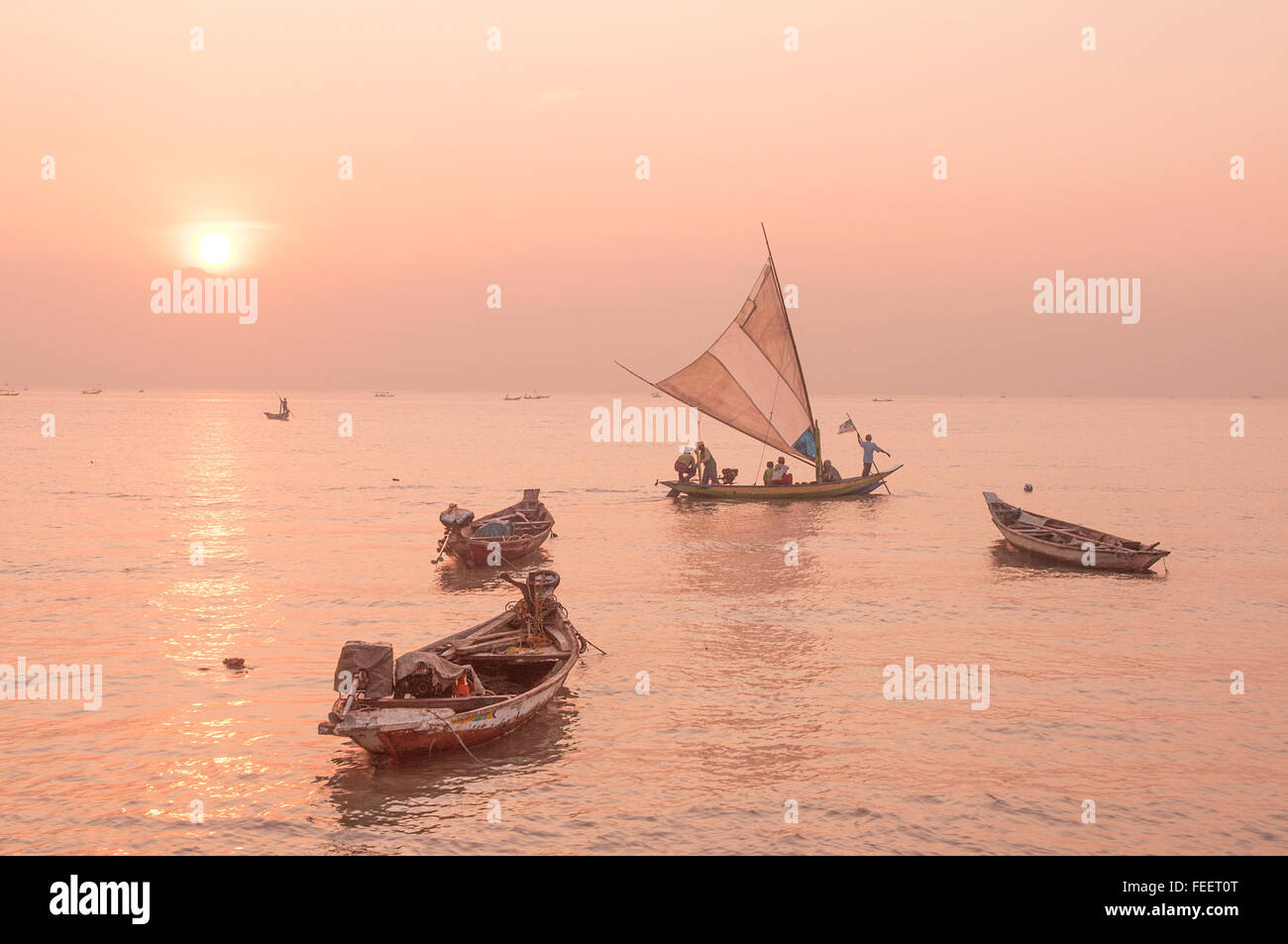 Golden sunrise at Kenjeran Beach, Surabaya, Indonesia with the ...