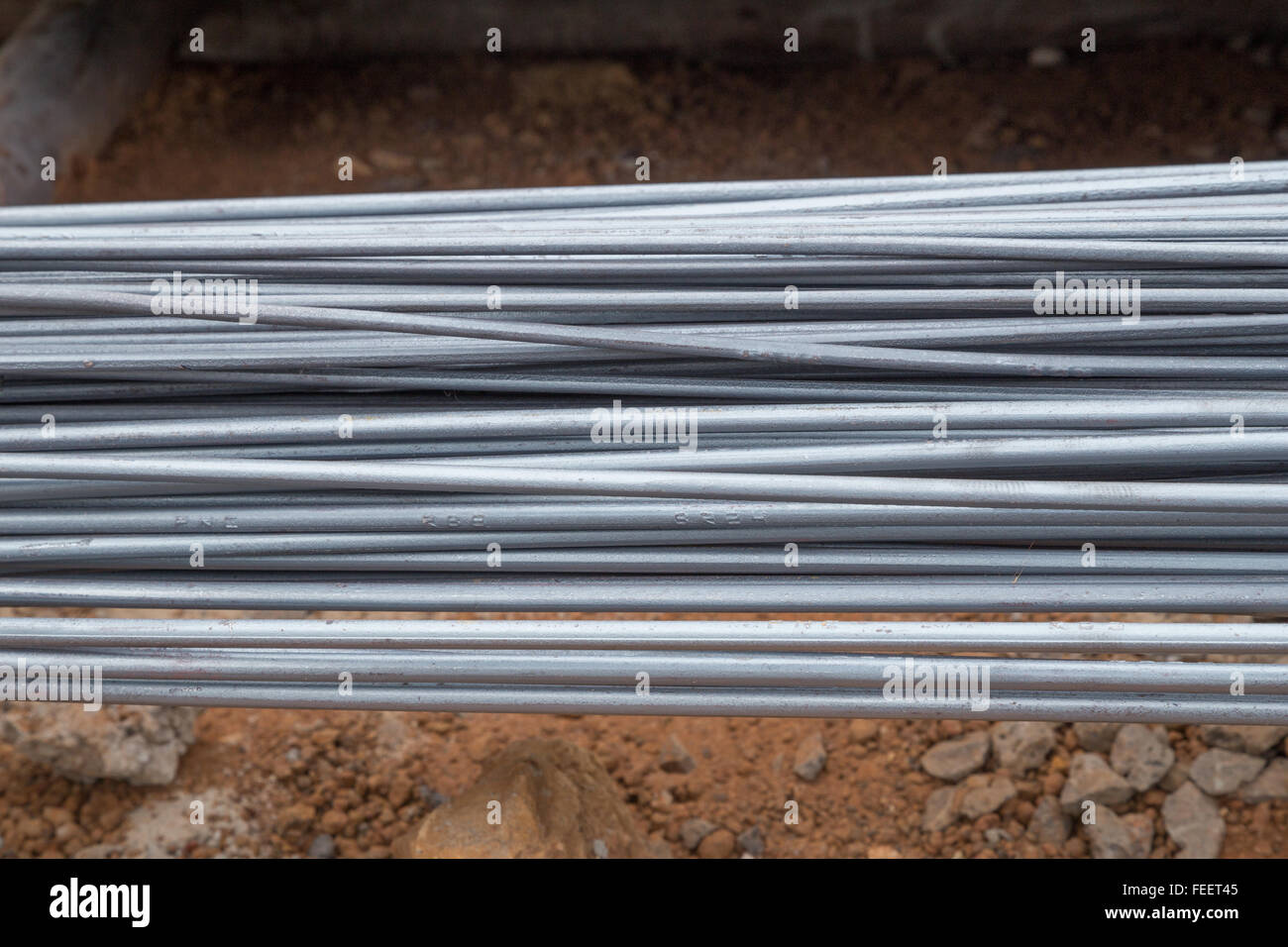 Steel rods or bars used to reinforce concrete for construction Stock ...