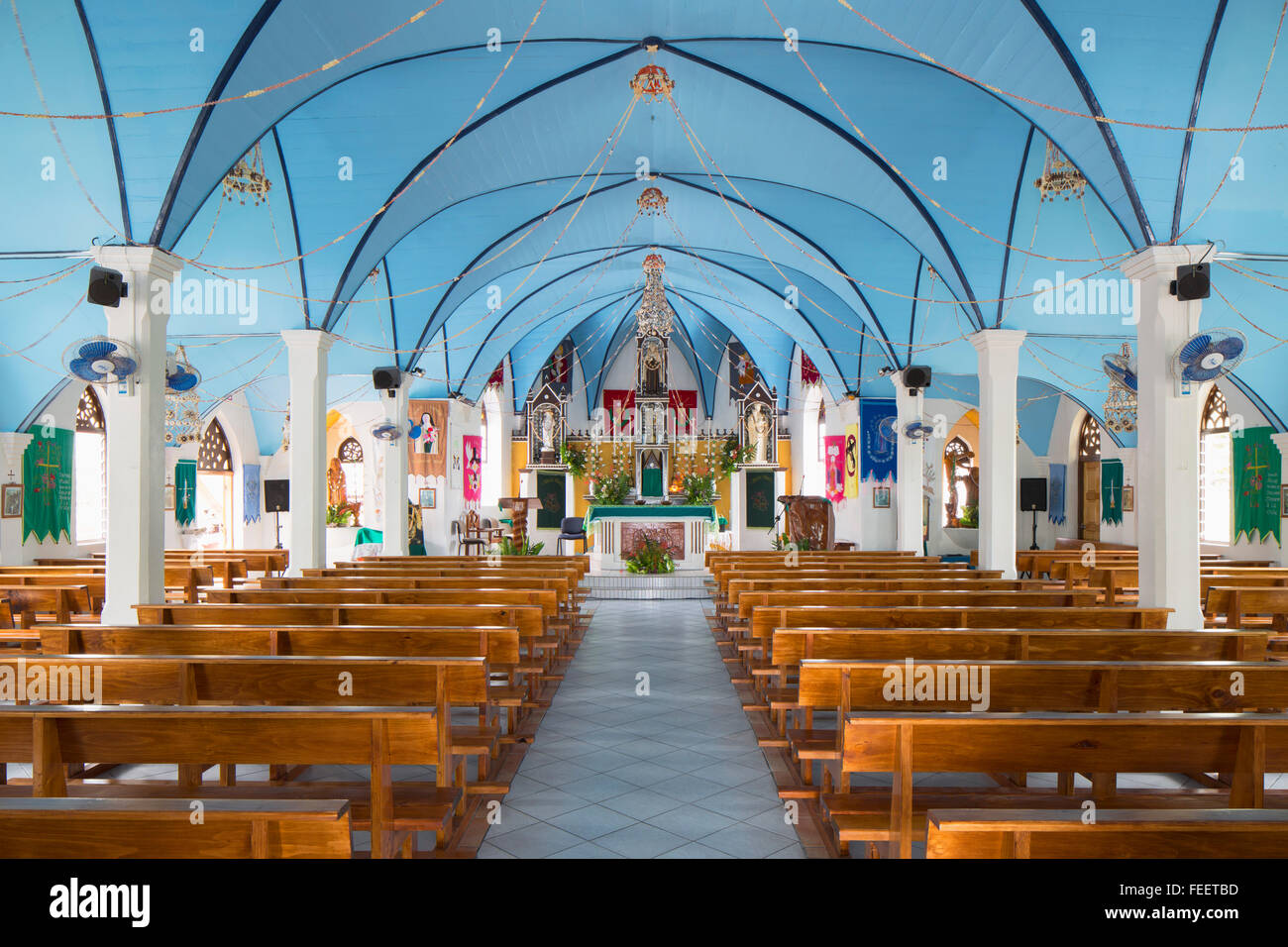 Interior of Rotoava Church, Rotoava, Fakarava, Tuamotu Islands, French ...