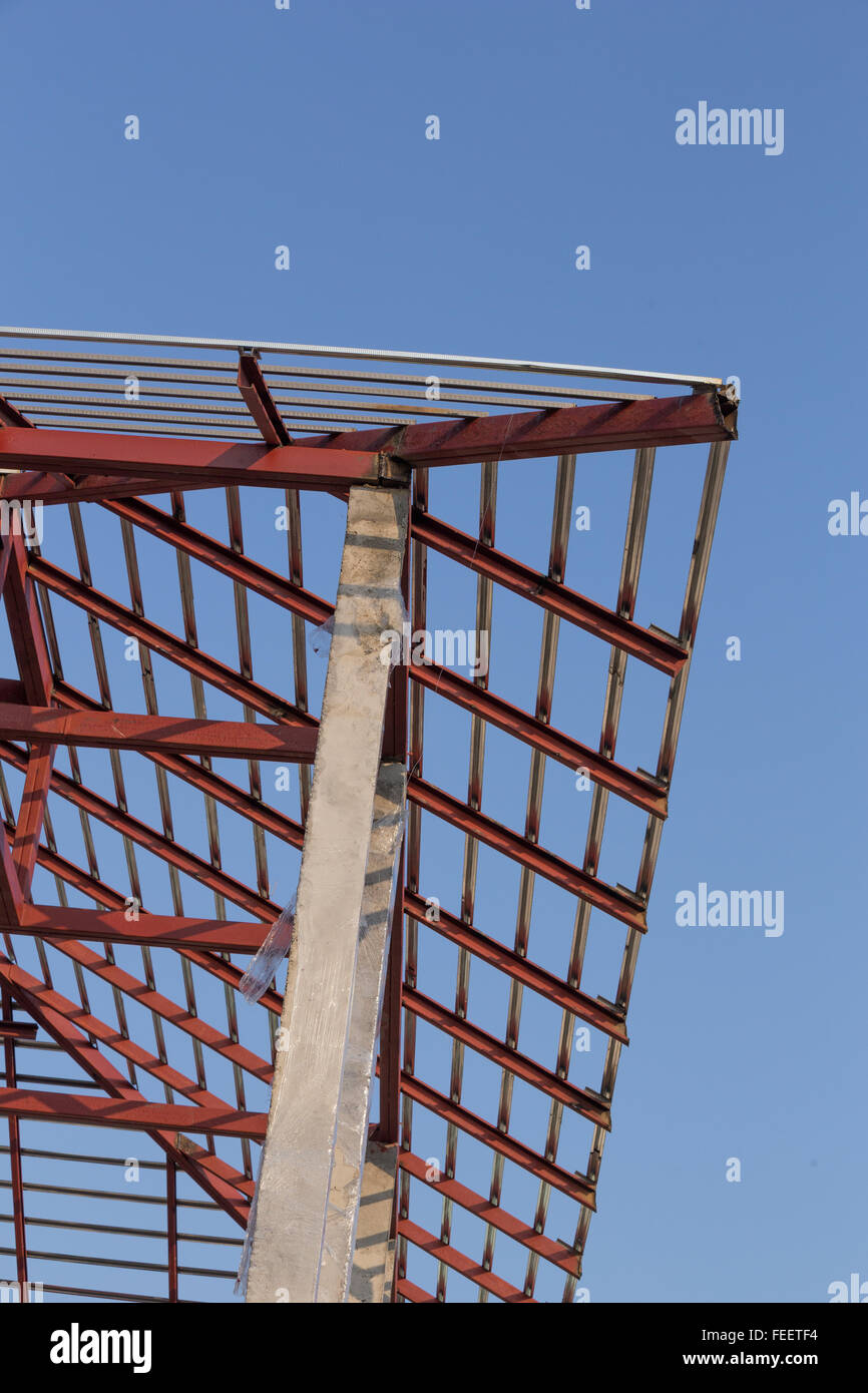 structural steel beam on roof of building residential construction with ...