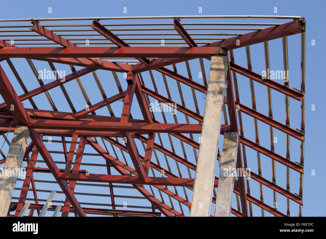 structural steel beam on roof of building residential construction with ...