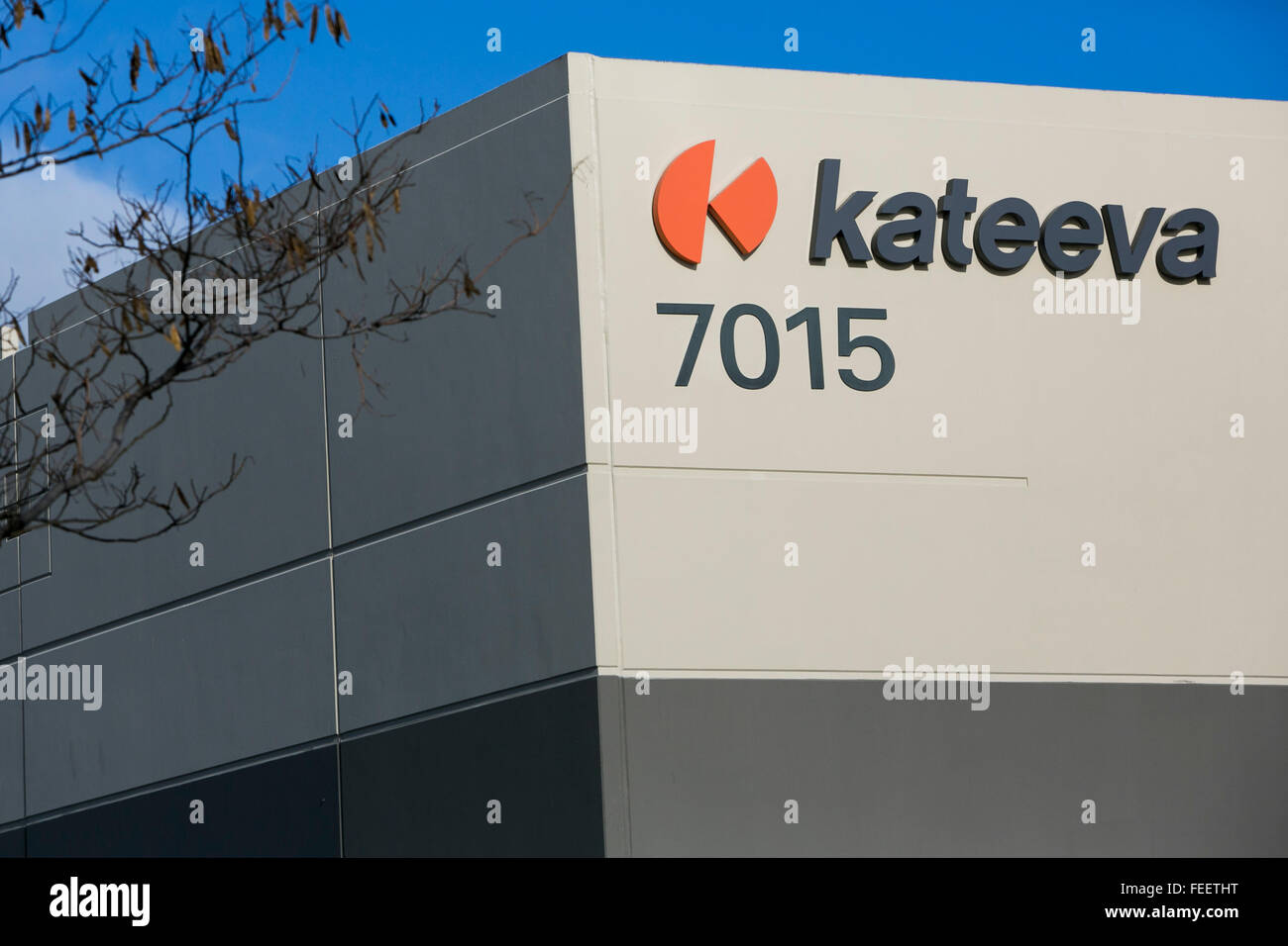 A logo sign outside of the headquarters of Kateeva in Newark ...