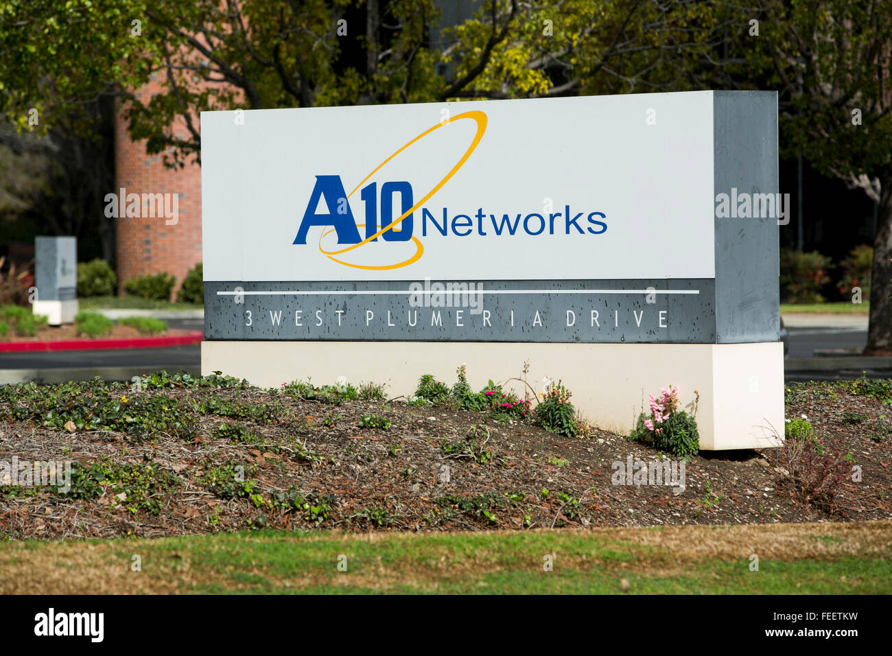 A logo sign outside of the headquarters of A10 Networks in San Jose ...