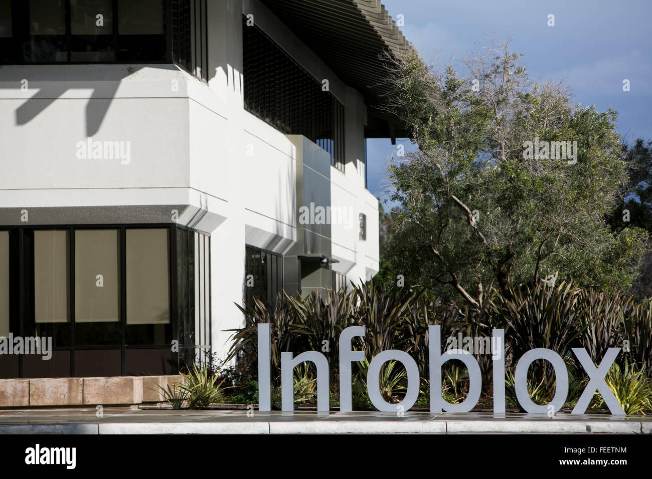 A logo sign outside of the headquarters of Infoblox in Santa Clara ...