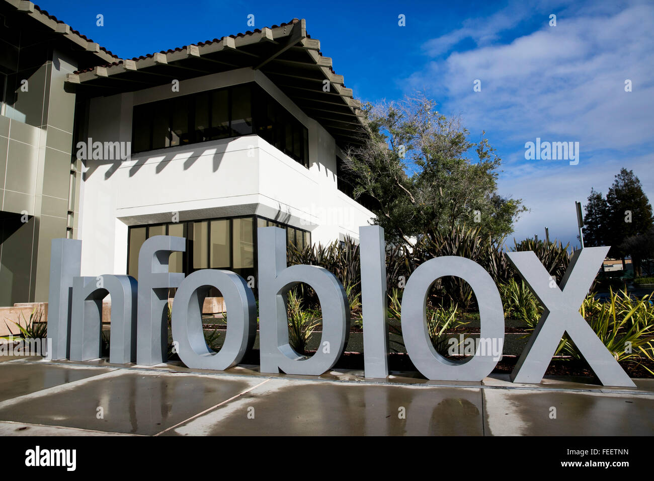 A logo sign outside of the headquarters of Infoblox in Santa Clara ...