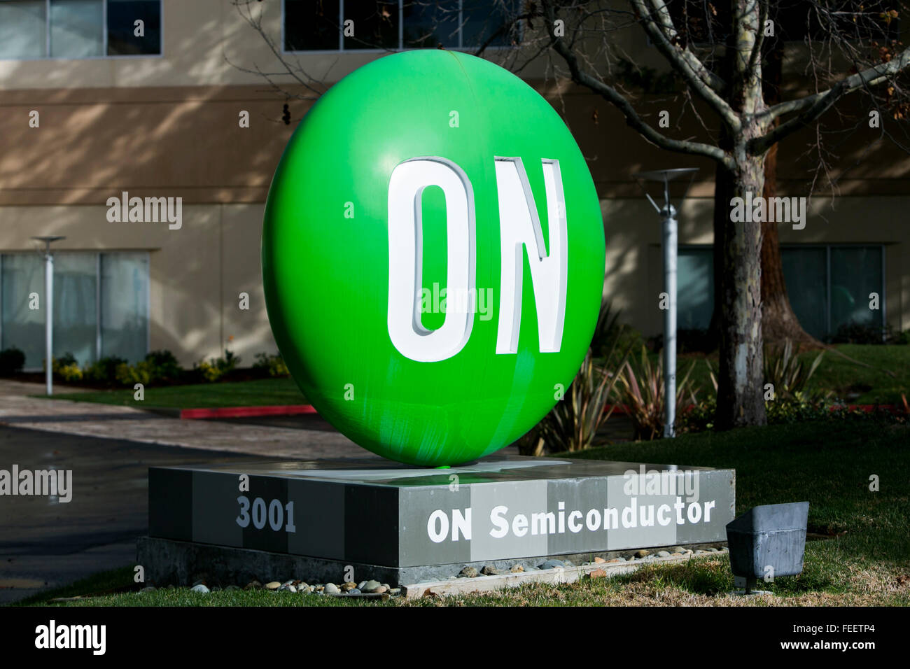 A logo sign outside of a facility occupied by ON Semiconductor in Santa ...