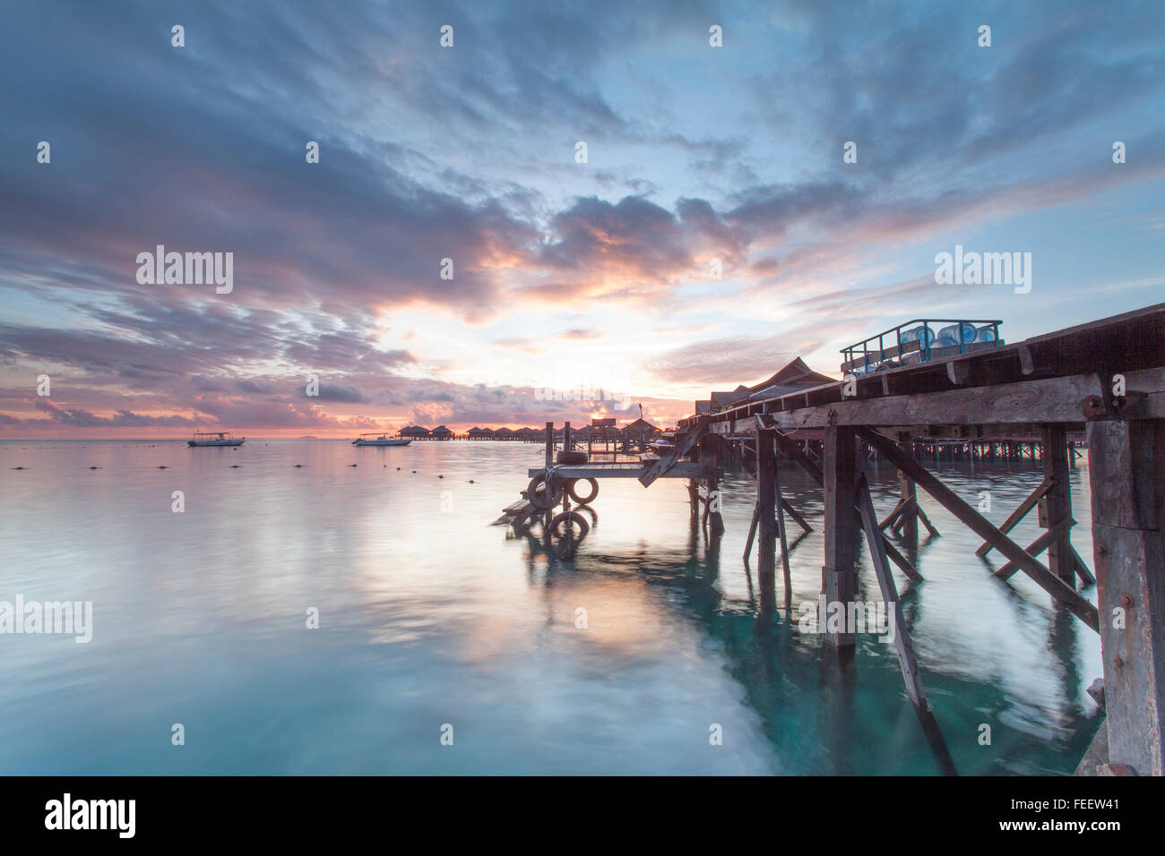 Image of Jetty in Mabul Island Semporna, Sabah with calm water and ...