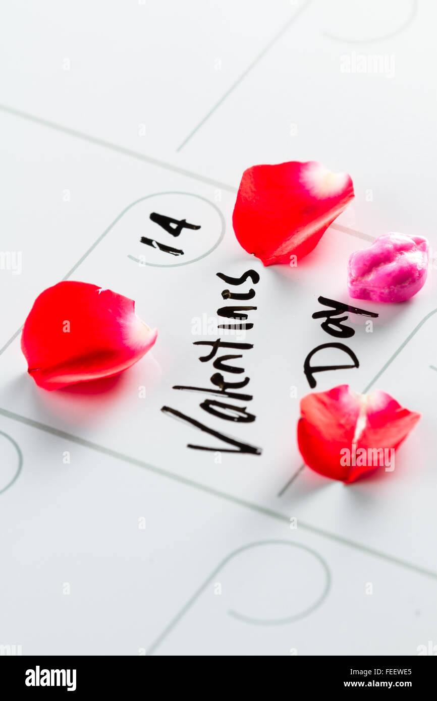 Day planner or calendar with Valentines day marked written on it Stock ...