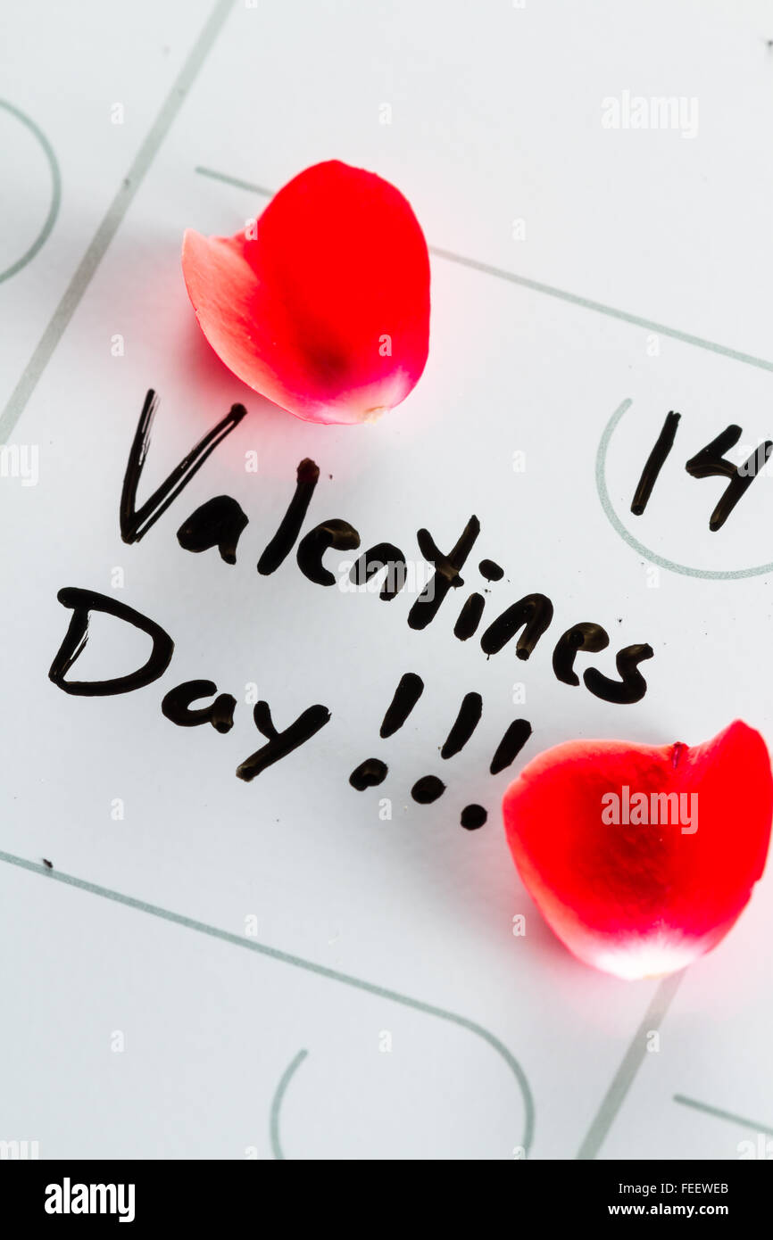 Day planner or calendar with Valentines day marked written on it Stock ...
