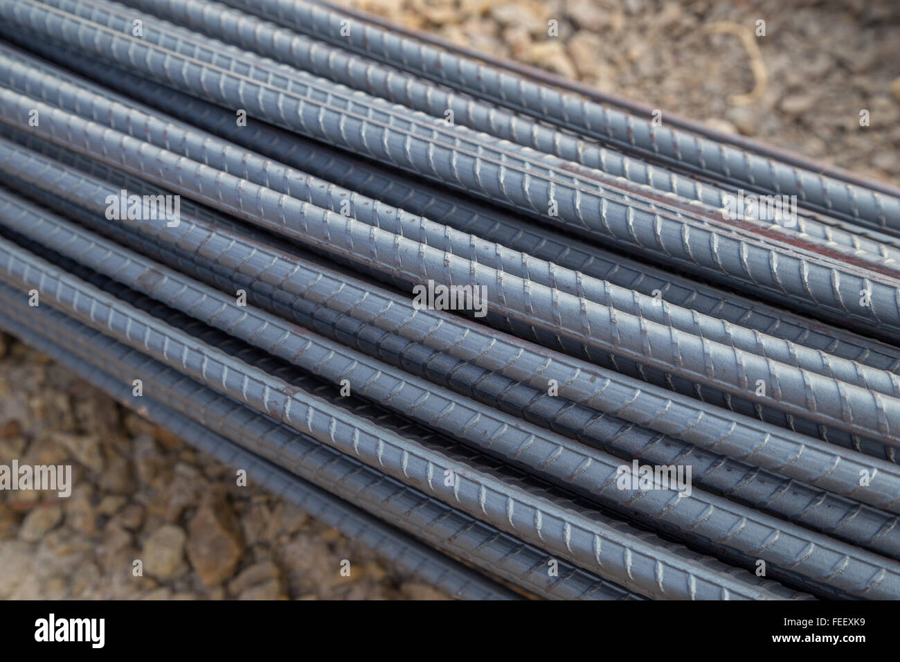 Steel rods or bars used to reinforce concrete for construction Stock ...