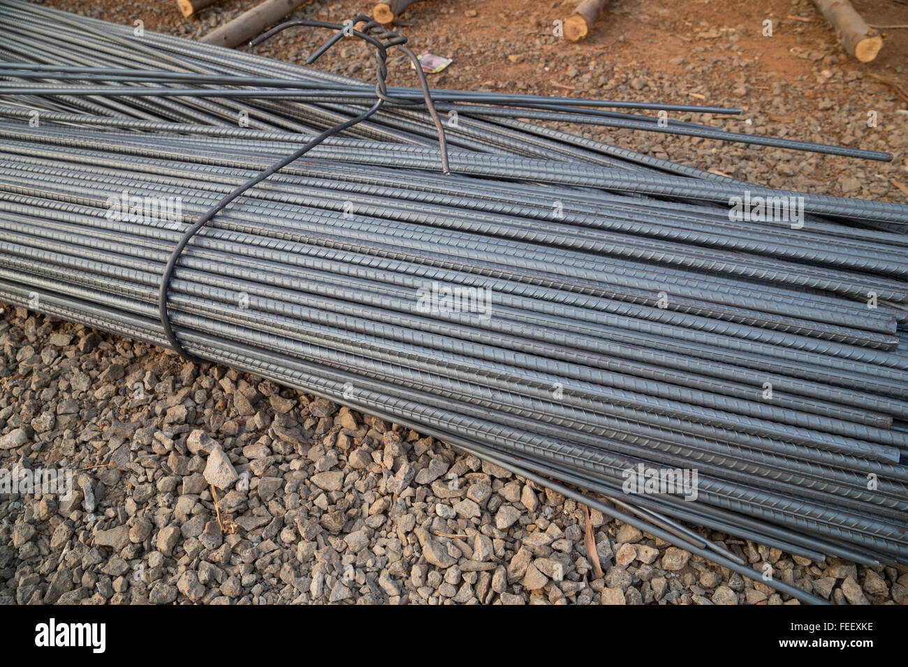 Steel rods or bars used to reinforce concrete for construction Stock ...