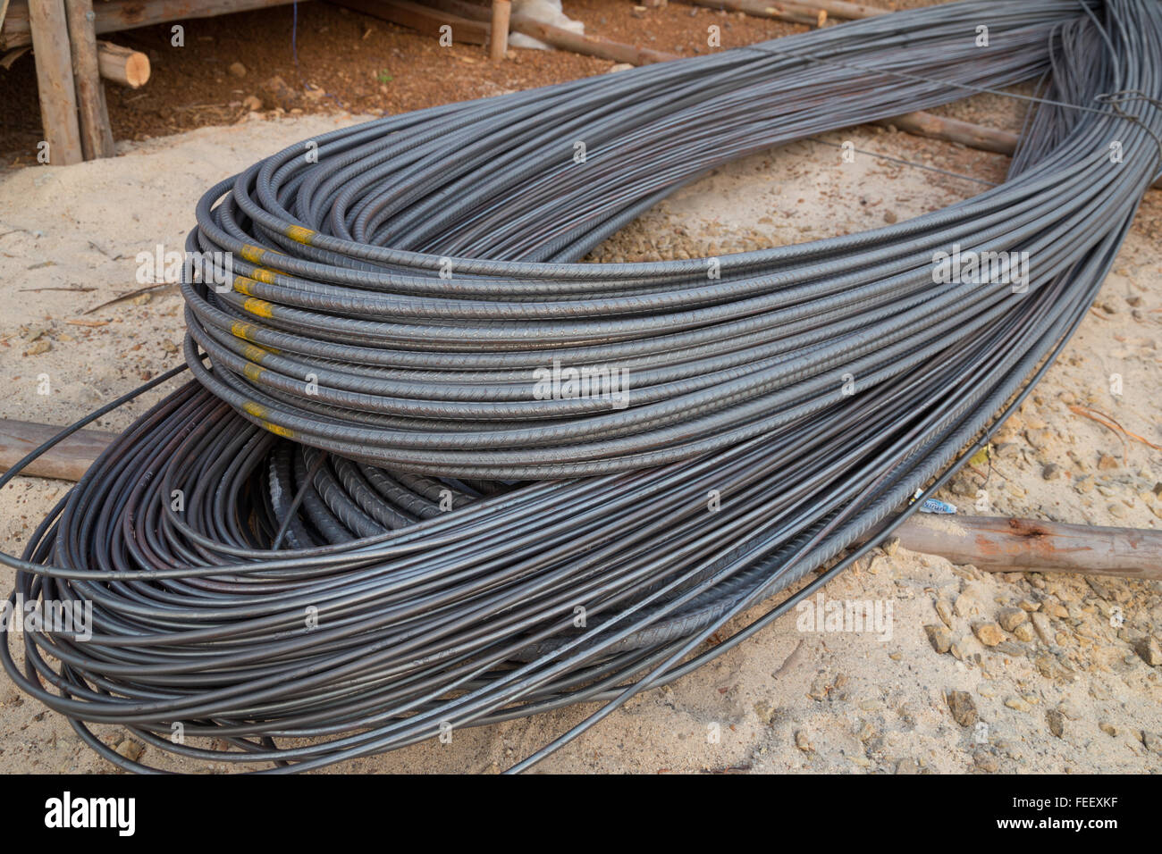 Steel rods or bars used to reinforce concrete for construction Stock ...