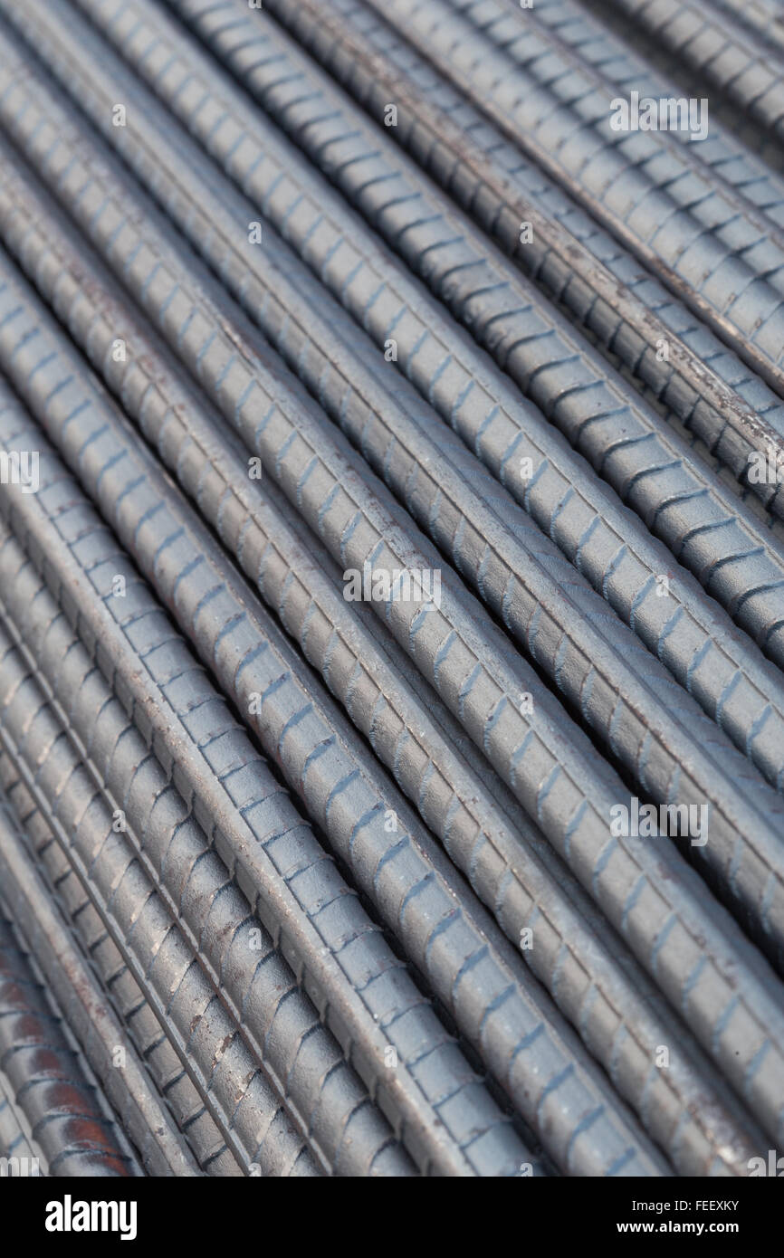 Steel rods or bars used to reinforce concrete for construction Stock ...