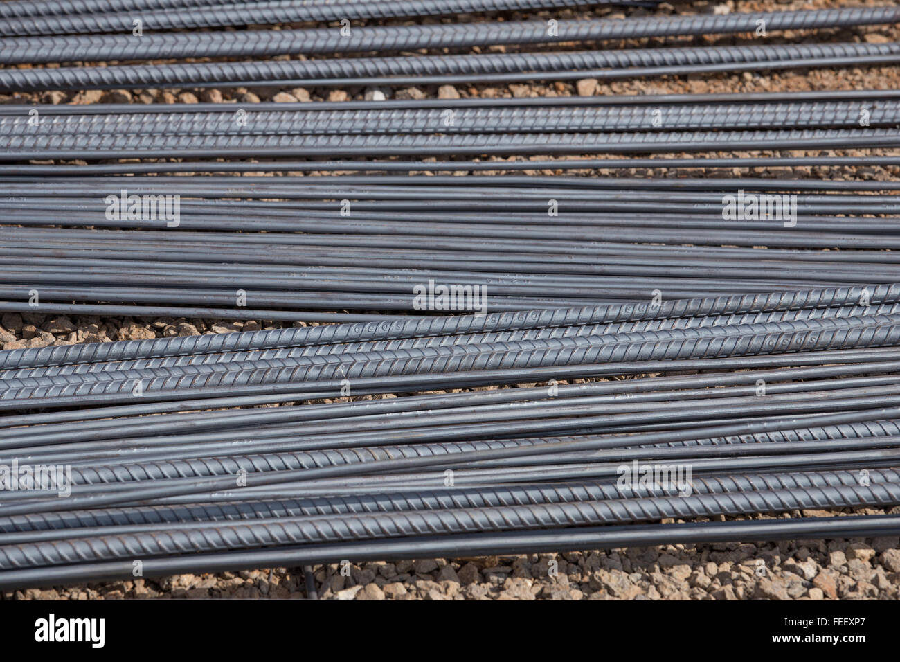 Steel rods or bars used to reinforce concrete for construction Stock ...