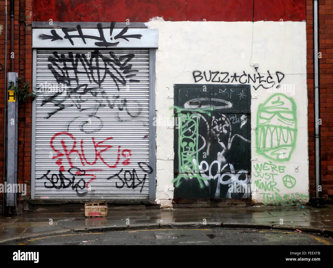 Liverpool.UK. A brightly coloured graffiti wall in the city centre ...