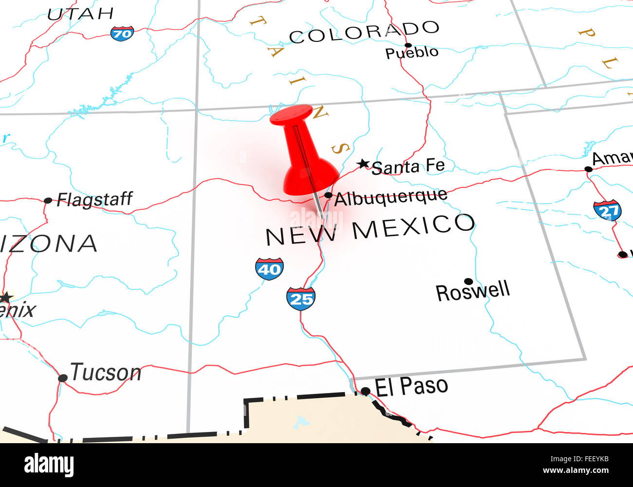 Red Thumbtack Over New Mexico State USA Map. 3D rendering Stock Photo ...