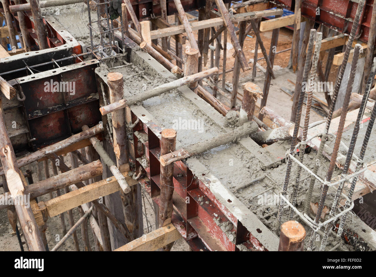 pillar and beam being constructed at the construction site Stock Photo ...