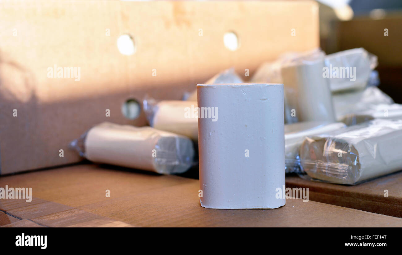 Boxes and bars of soap factory Stock Photo - Alamy