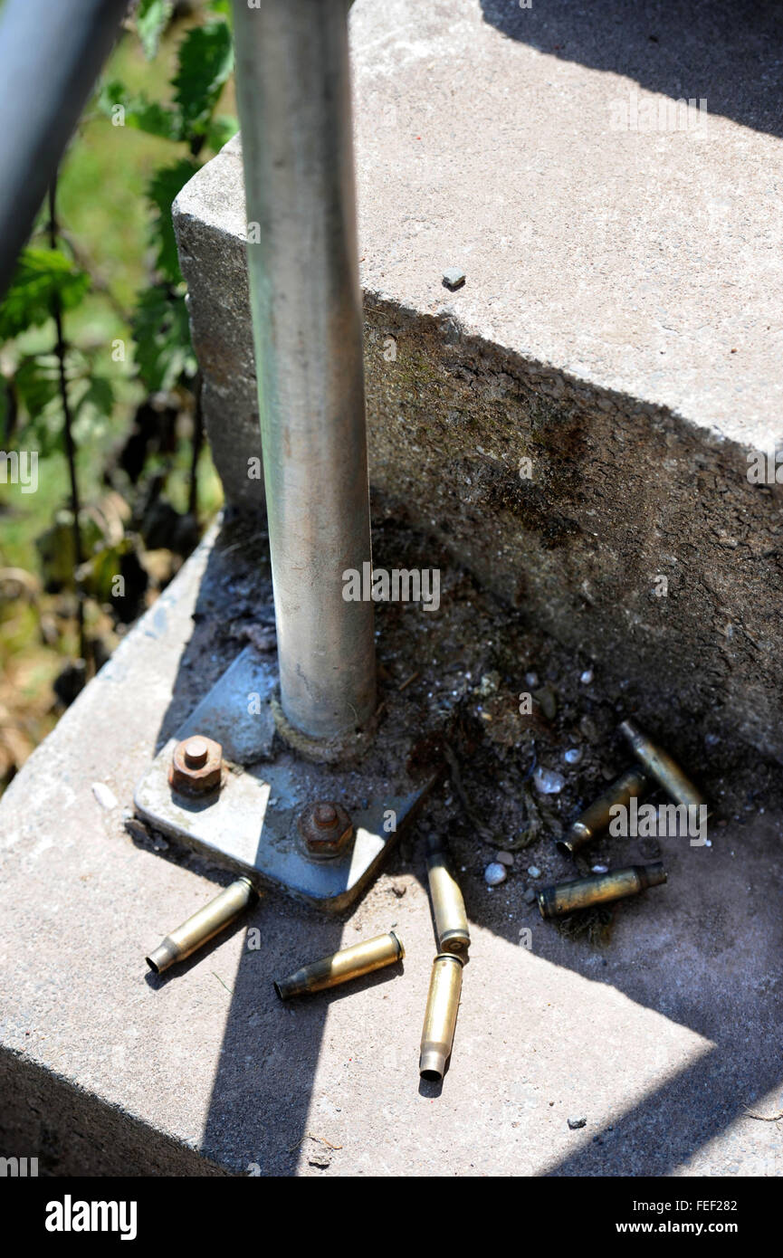 Spent rounds at the MOD army training village near Brecon UK Stock ...