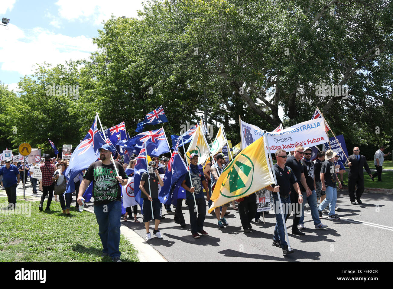 Canberra, Australia. 6 February 2016. Pictured: Protesters march to ...