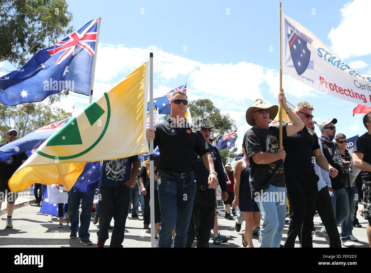 Canberra, Australia. 6 February 2016. Pictured: Protesters march to ...
