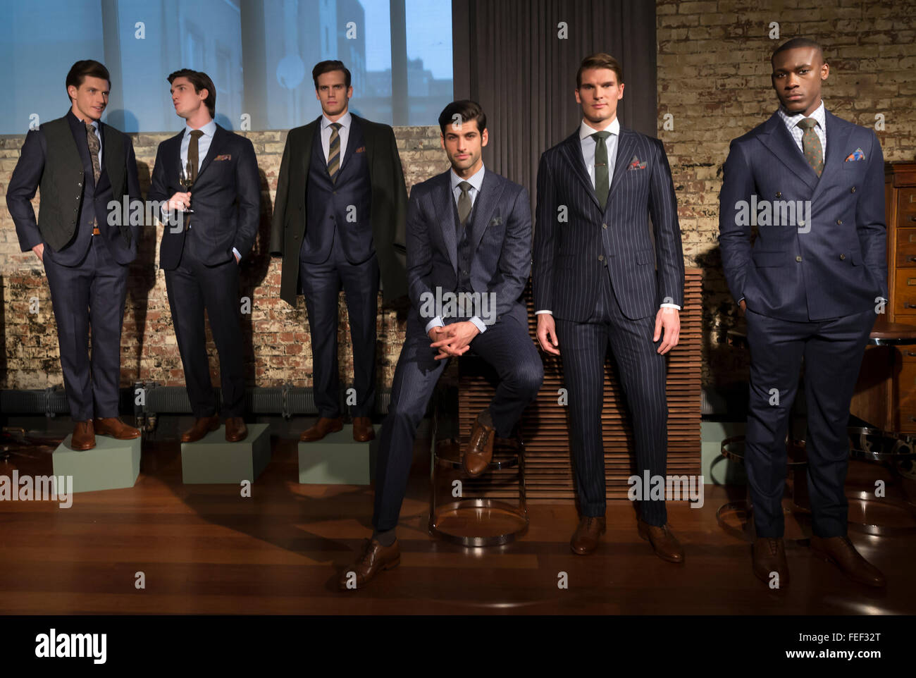 NEW YORK, NY - FEBRUARY 4, 2016: Models pose at Hickey Freeman ...