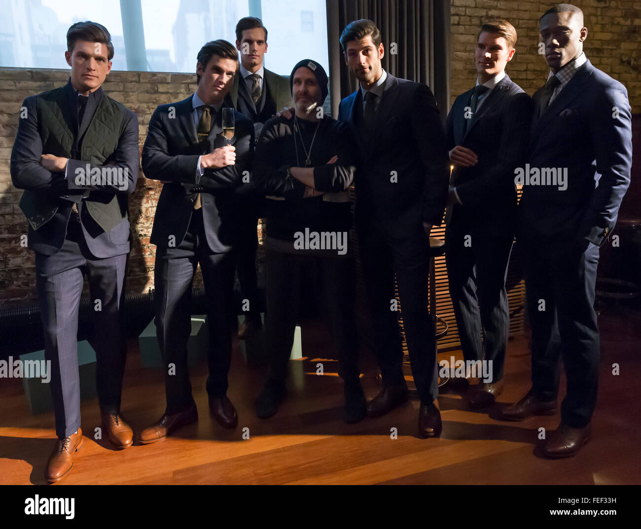NEW YORK, NY - FEBRUARY 4, 2016: Models pose at Hickey Freeman ...