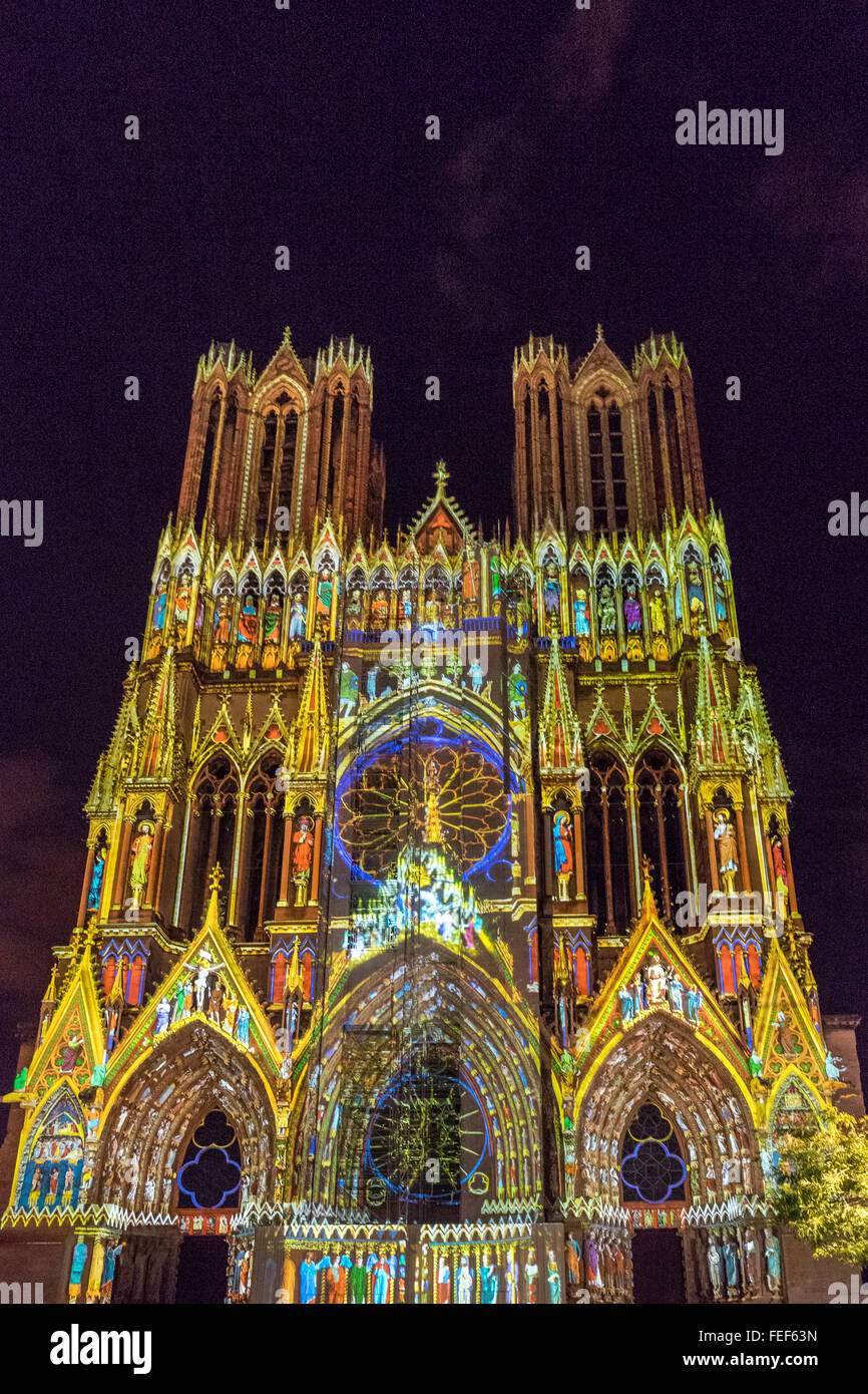 Light Show at Reims Cathedral in Reims France on September 12, 2015 ...