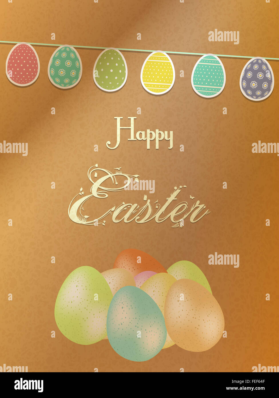 Happy Easter Brown paper Background with Egg Shaped Bunting Text and ...