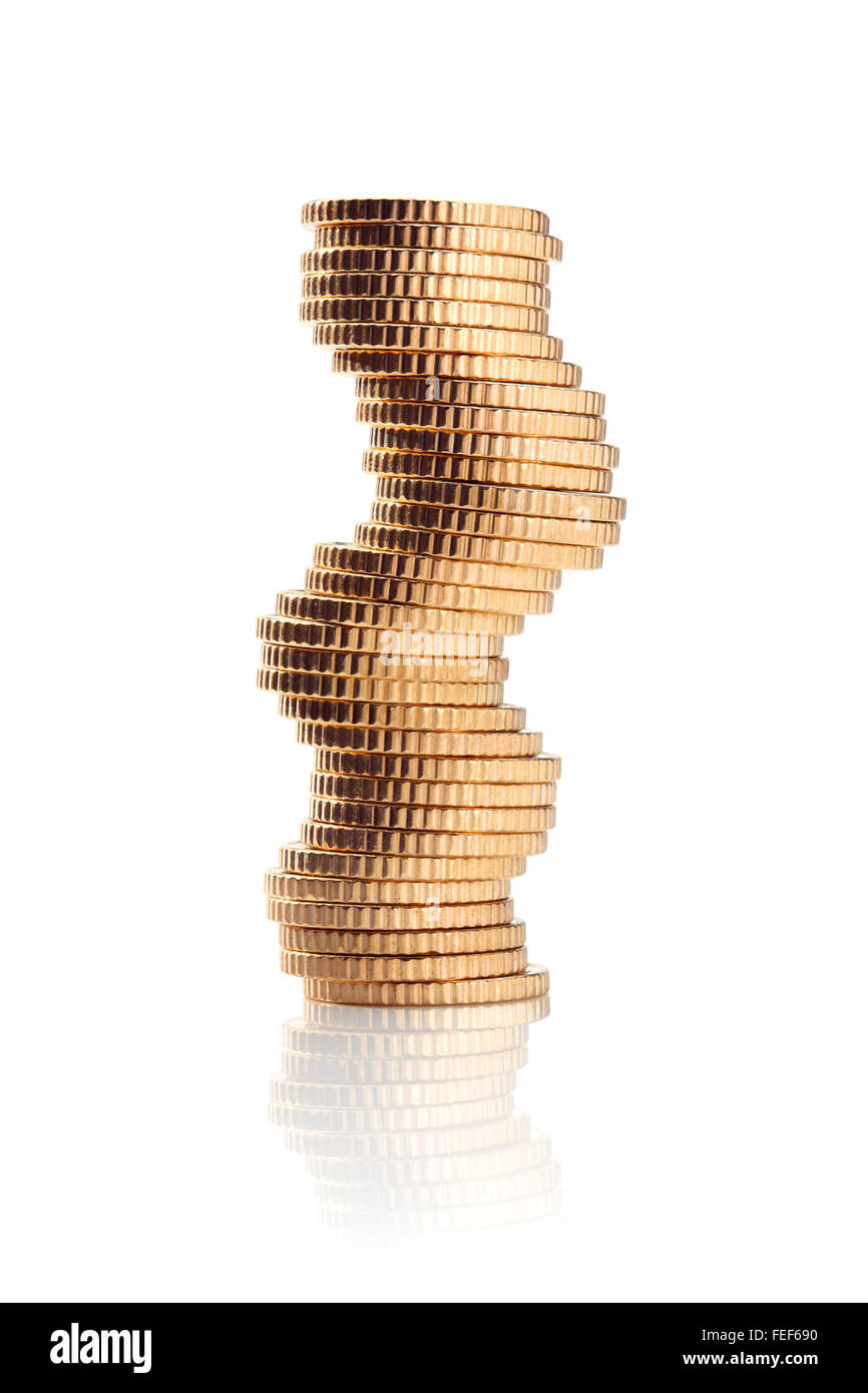 Unstable position of coins, isolated on the white background, clipping ...